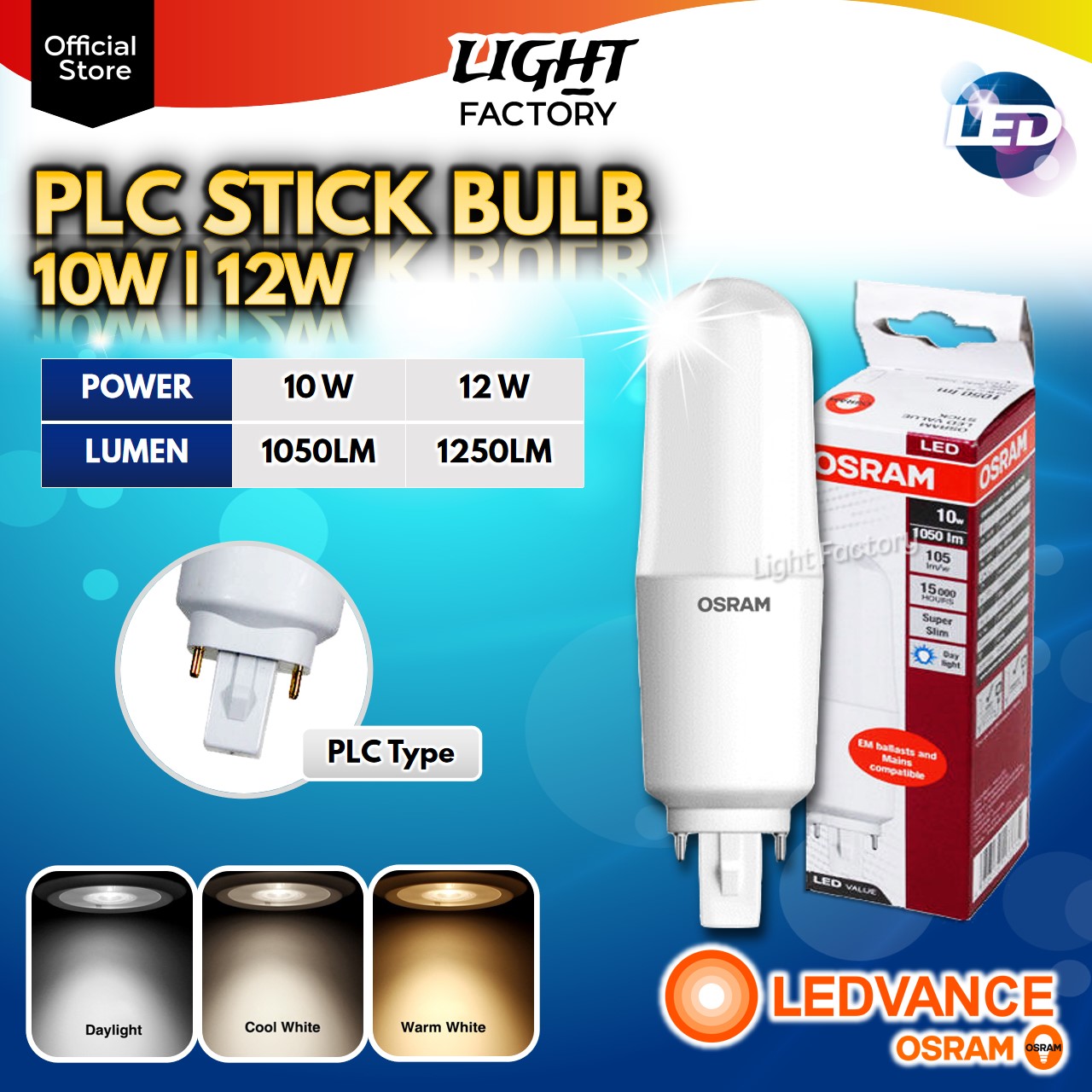 OSRAM LED Bulb 10W 12W PLC Stick Bulb G24 LED PL-C Stick Bulb Daylight ...