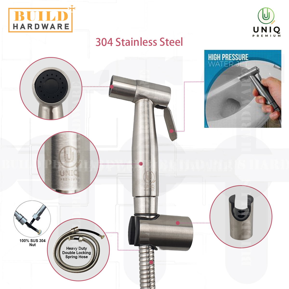 Toilet Bidet Spray Set SUS304/PVC Hand Sprayer Stainless Steel Bathroom Faucet Tap 坐浴桶喷水 UNIQ ...