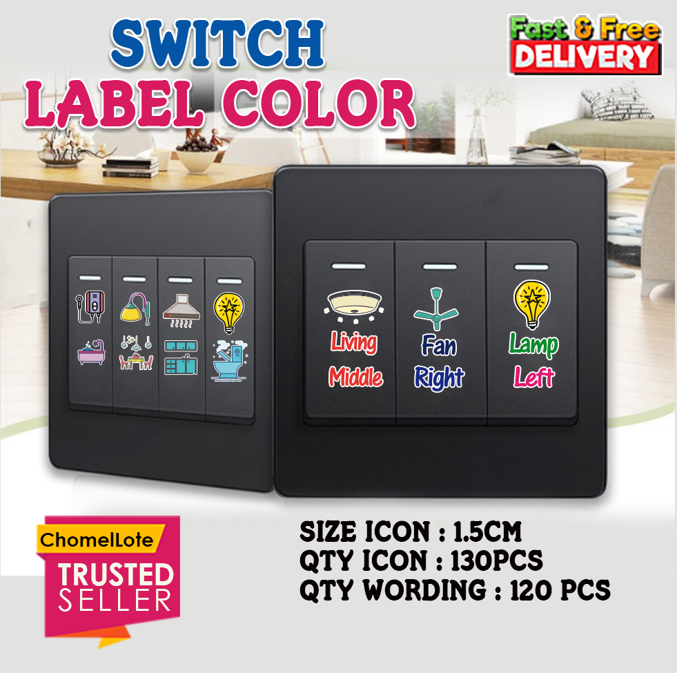 Color Label Switch Sticker Suis Elektrik Suis Rumah Suitable For Black ...