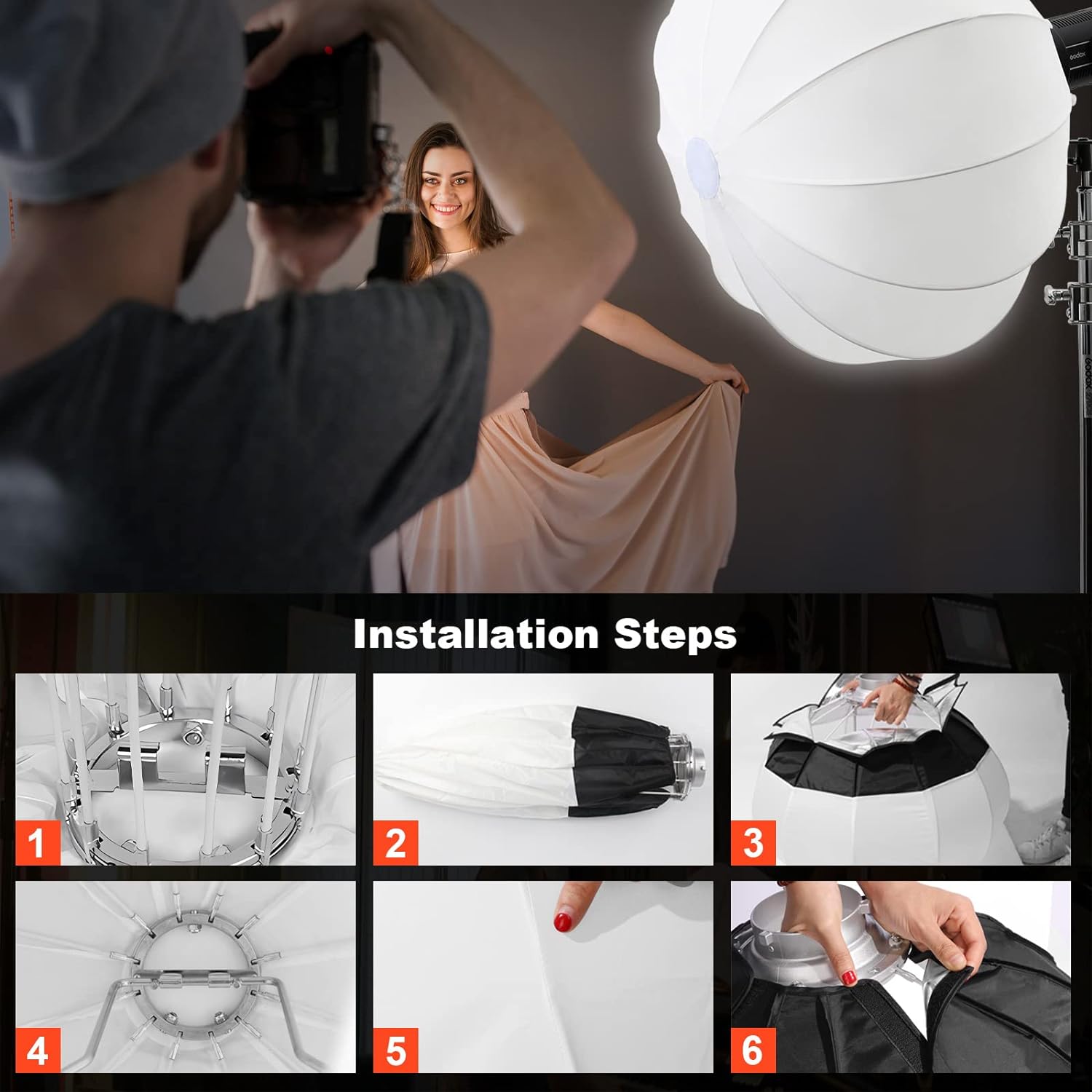Softbox, 25inch/65cm Foldable Lantern Softbox, Portable Ball Shape Soft ...