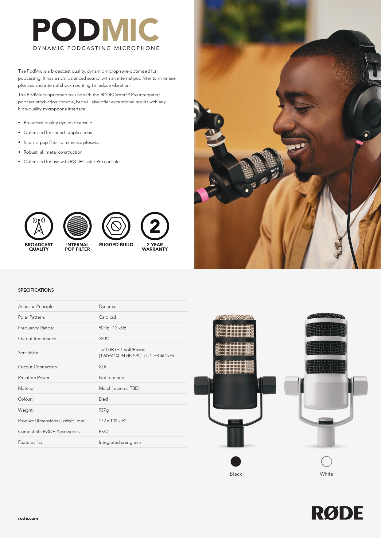 RODE PODMIC DYNAMIC BROADCAST MICROPHONE WITH BROADCAST QUALITY ...
