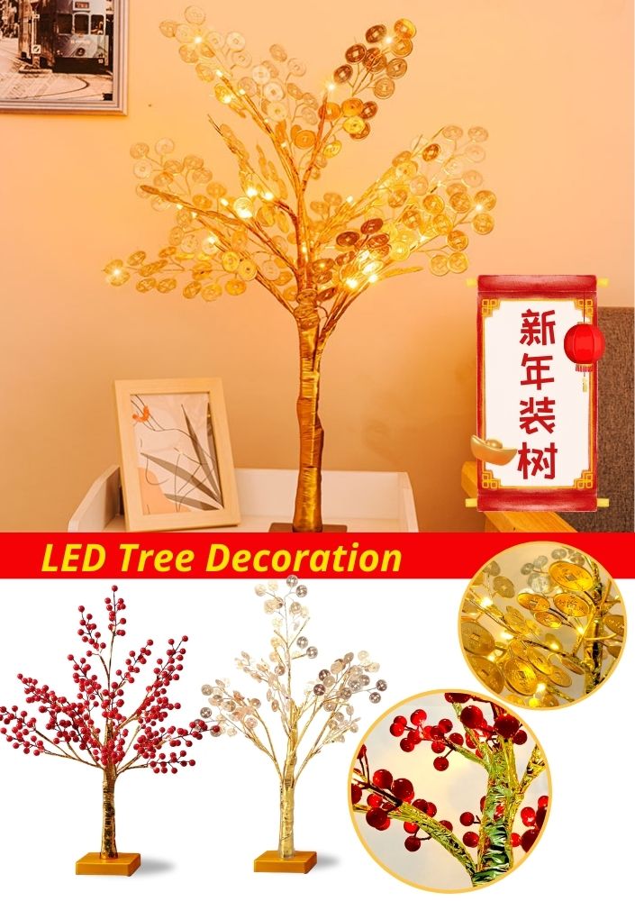 CNY 2025 60CM Money / Red Fruit LED Tree Lamp Lucky Money Tree Lamp ...