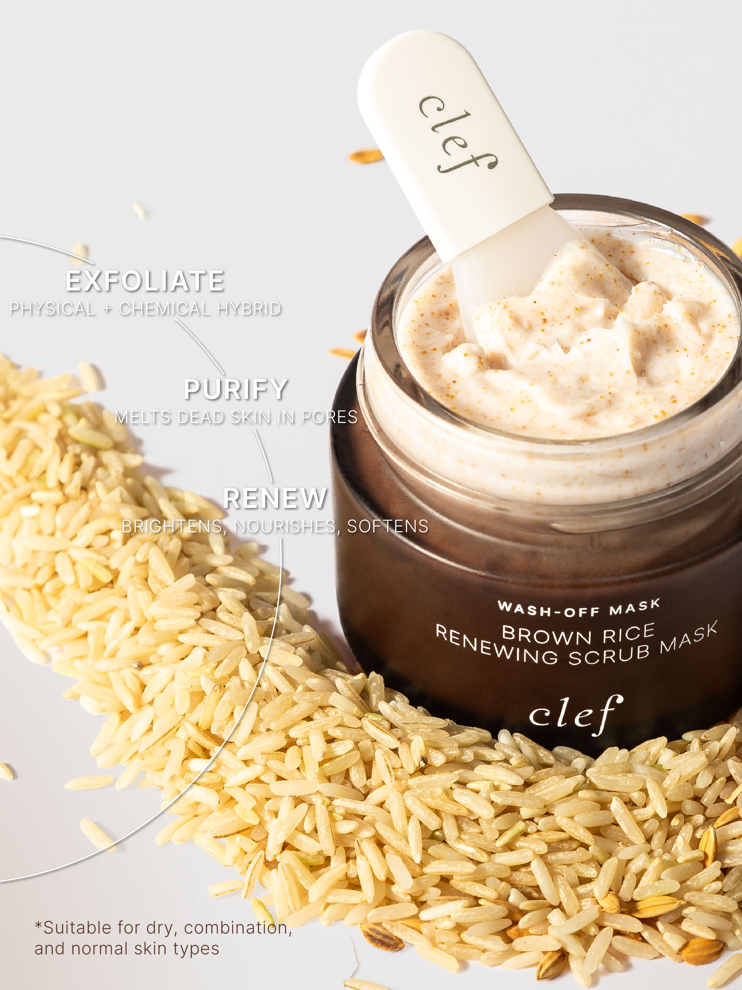 CLEF Brown Rice Renewing Scrub Mask 100g | Dead Skin Polisher for Face ...