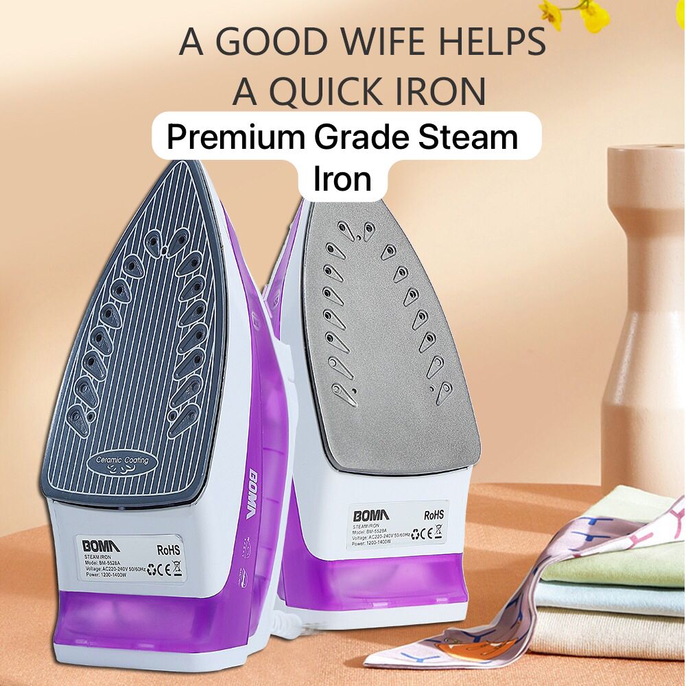HM Premium Grade 1400W Electric Non Stick Dry & Steam Iron Temperature ...