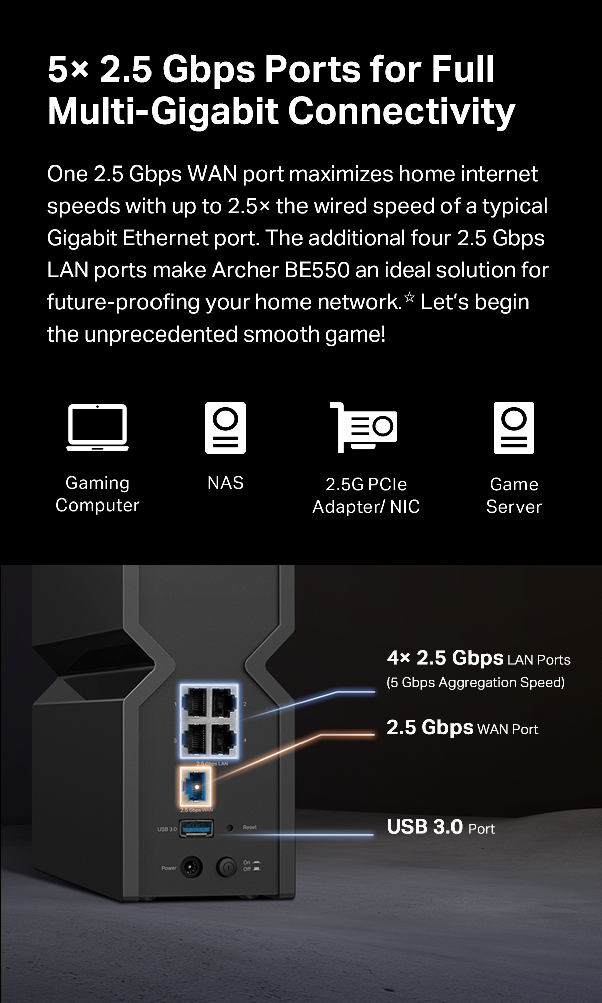 TP-Link Archer BE550 WiFi 7 BE9300 Tri-Band 5x 2.5G Ports Router with ...