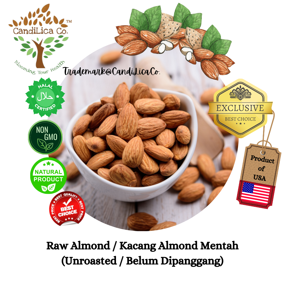 Raw Almond (30/32) Unroasted | Kacang Almond Mentah (Belum Dipanggang) | 生杏仁– CandiLica Co. –USA ...