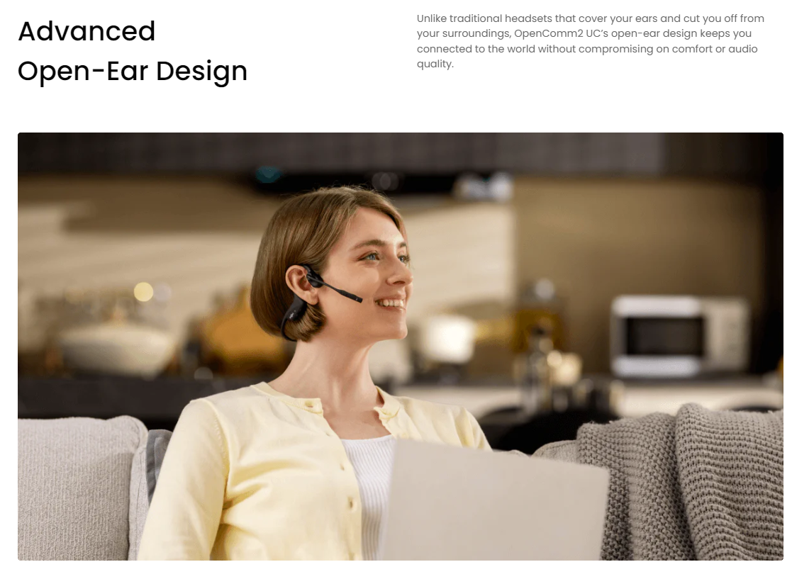 Shokz OpenComm 2 UC Open Ear Bone Conduction Bluetooth Headset with ...