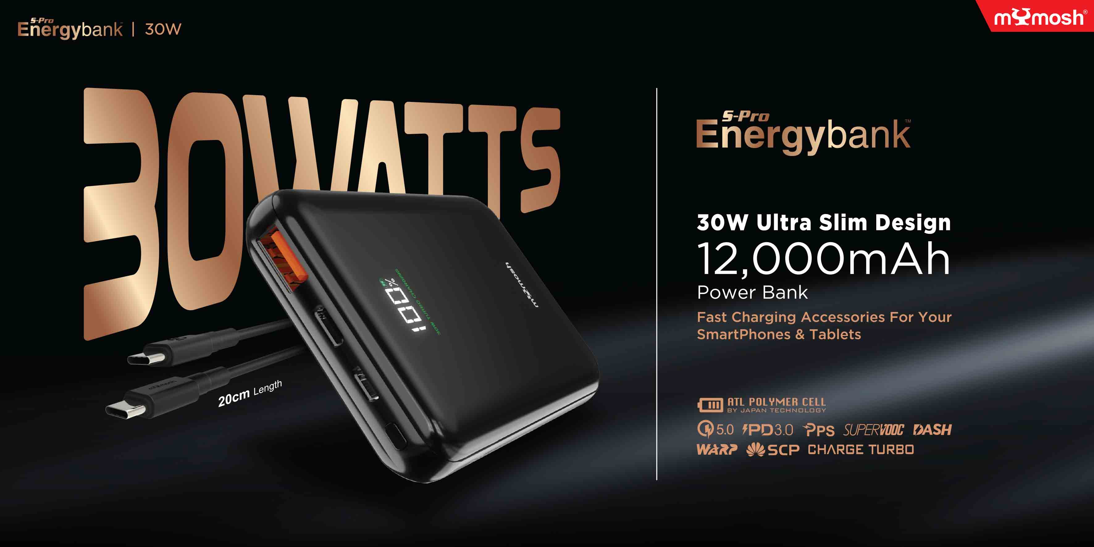 Mymosh Energybank S-Pro (30W) 12000mAh Power Bank - QC5.0/PD 3.0/PPS ...