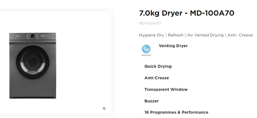 Midea 7KG Venting Dryer MD-100A70 -Pengering Baju | Shopee Malaysia