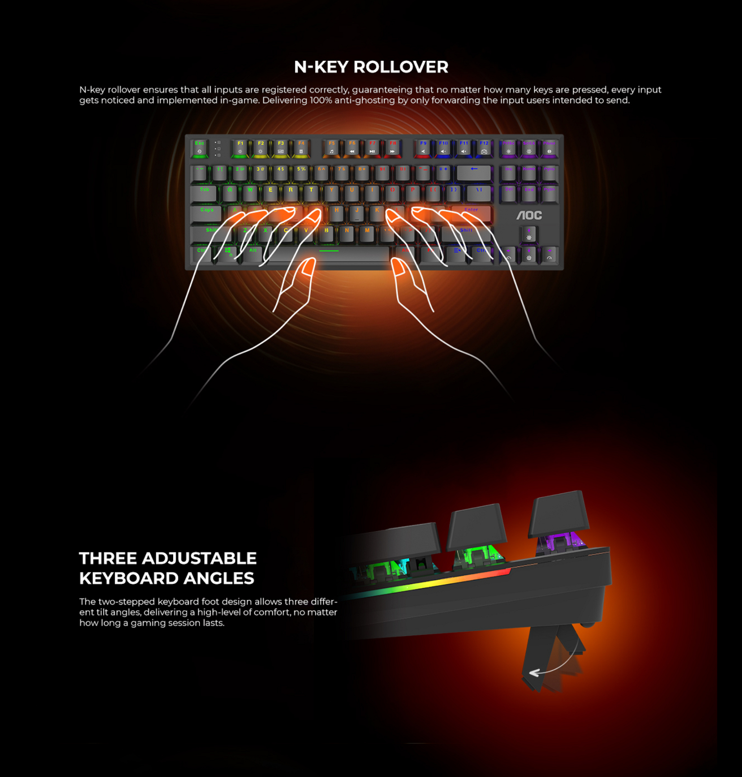AOC GK450 WIRED GAMING KEYBOARD WITH AOC MECHANICA SWITCHES, LIGHT FX ...