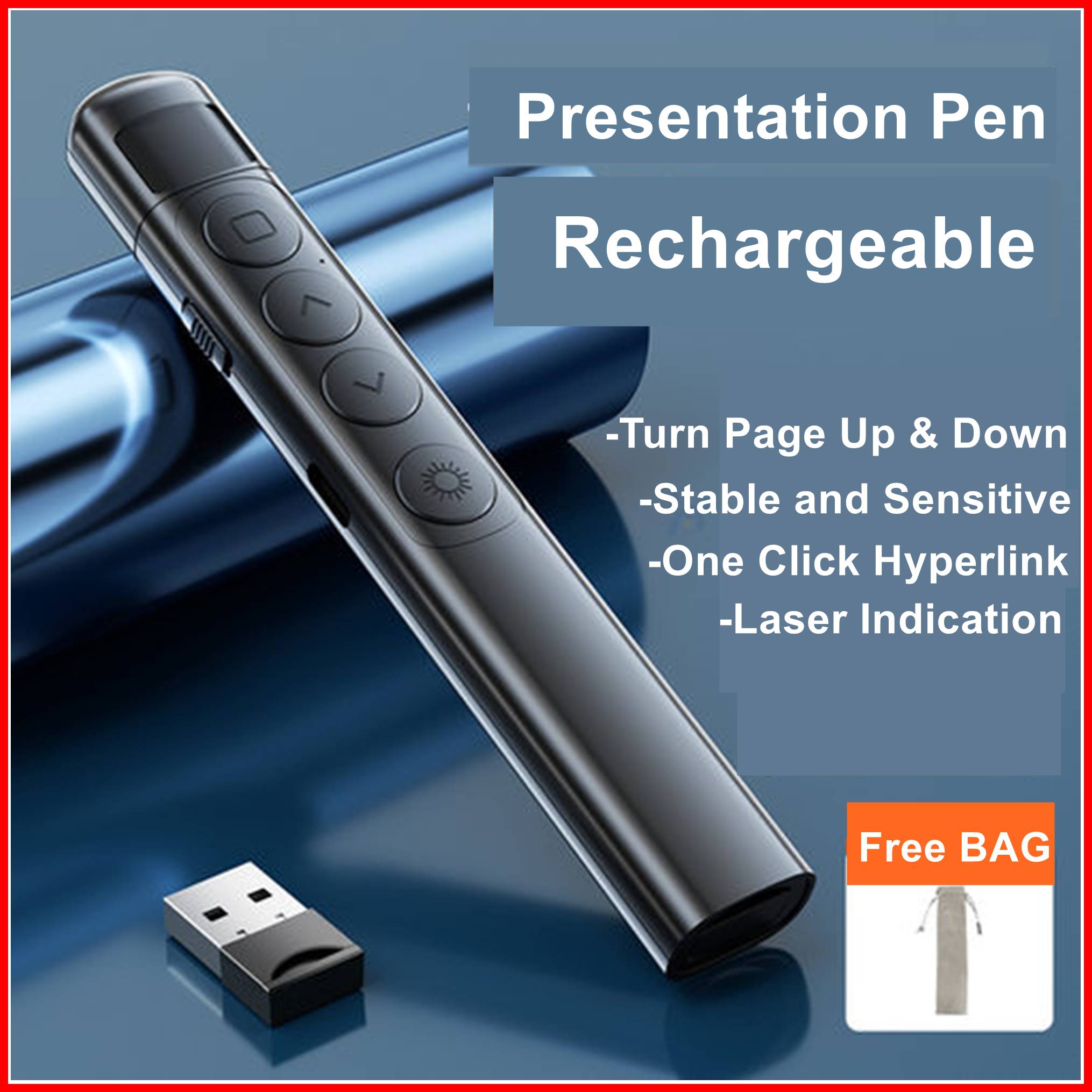 Wireless 2.4GHz USB Remote Control for PowerPoint Presentation Presenter Laser Pointer Wireless ...