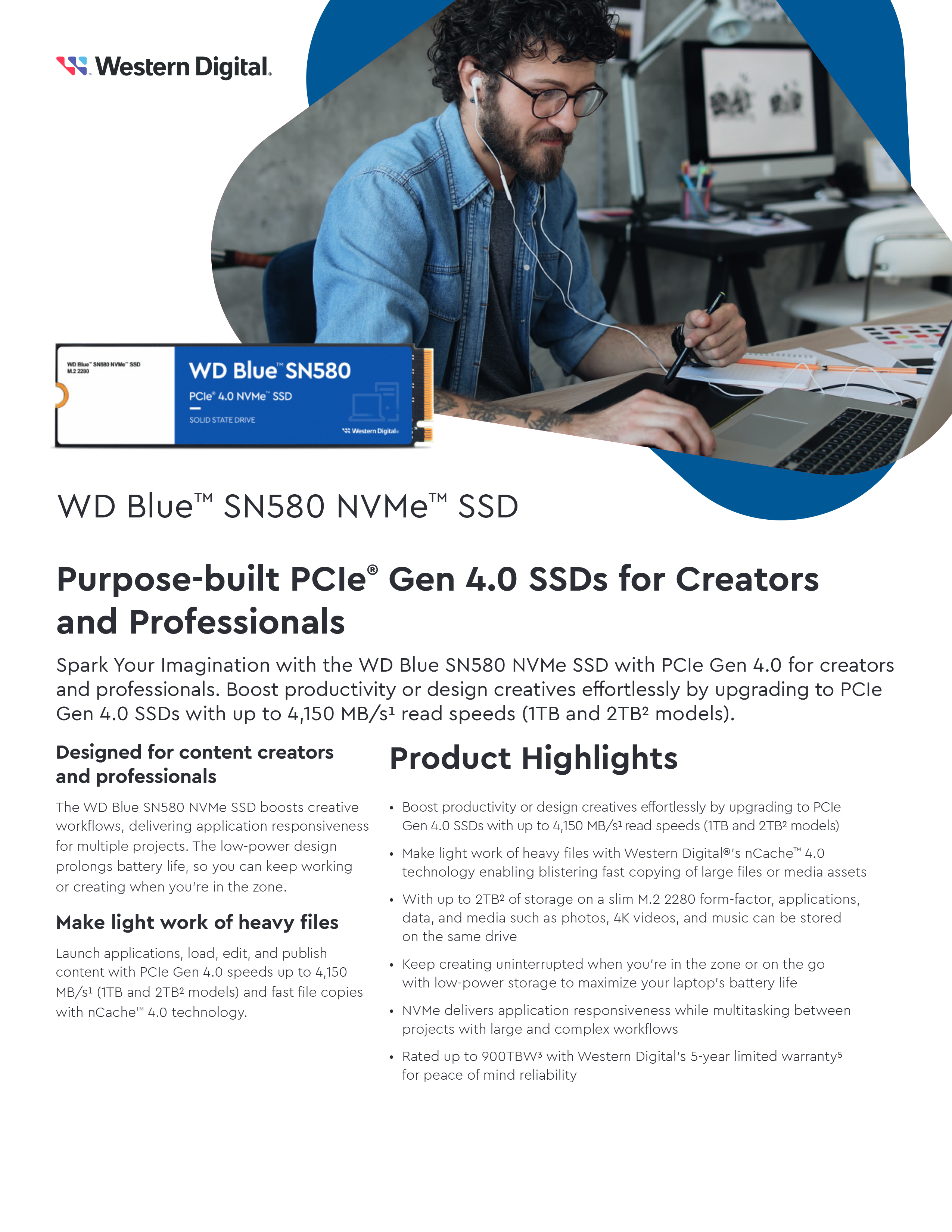 WD Western Digital Blue Series SN580 ( 500GB / 1TB / 2TB ) Pci-e M.2 ...