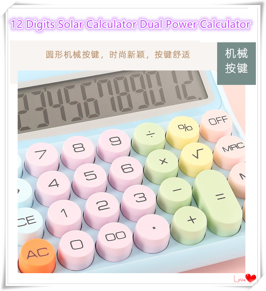 12 Digits Solar Calculator Dual Power Calculator Dopamine Large Display ...