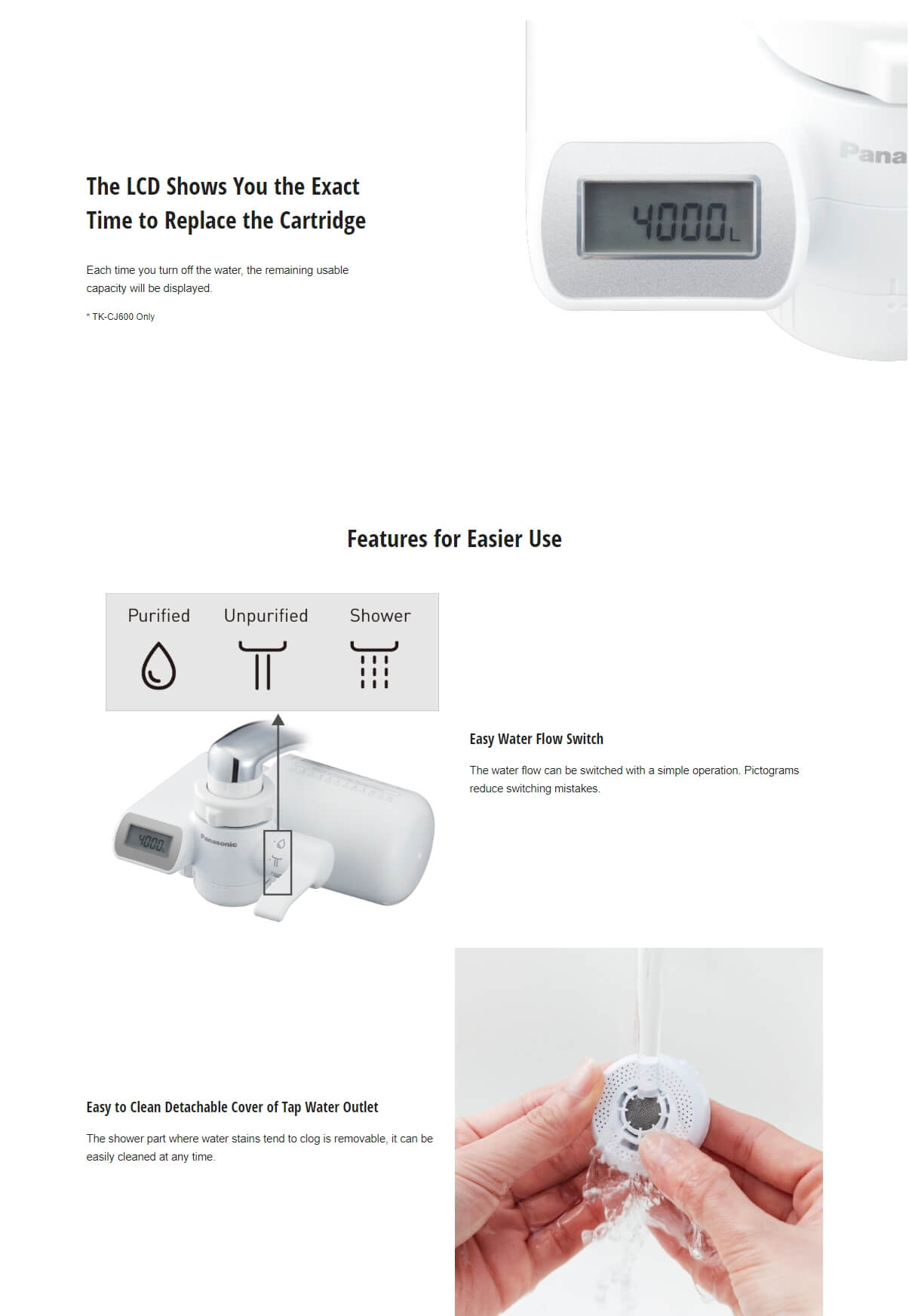 Panasonic TK-CJ600 Faucet Water Purifier With The Long Lasting Micro ...