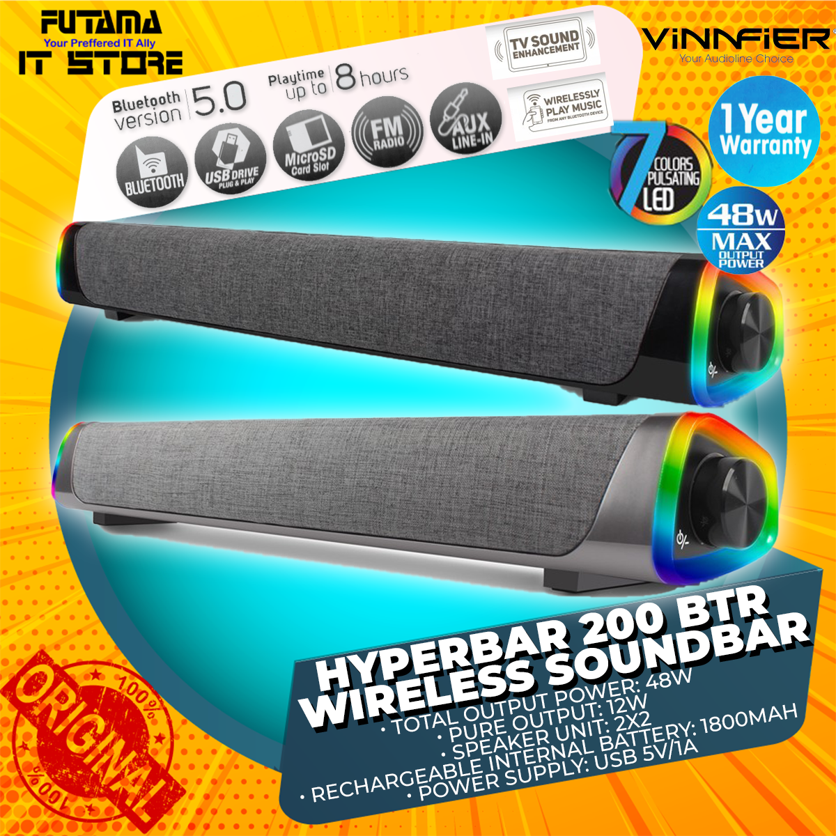 Vinnfier Wireless Soundbar HYPERBAR 200 BTR (Black/Silver) with ...