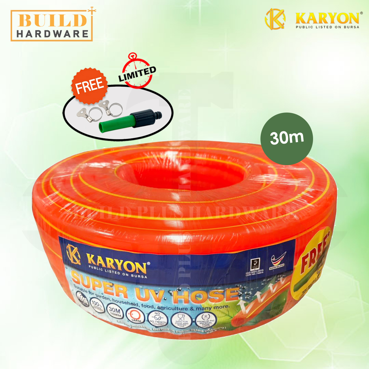KARYON 10m/30m x 2mm/3mm Super Orange UV Hose Garden Rubber Hose Water ...