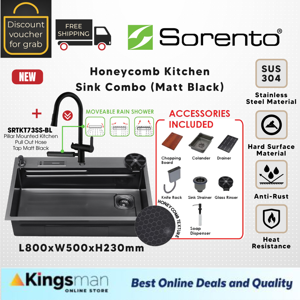 [Kingsman] SORENTO Multifunction Topmount Single Bowl 304 Stainless ...