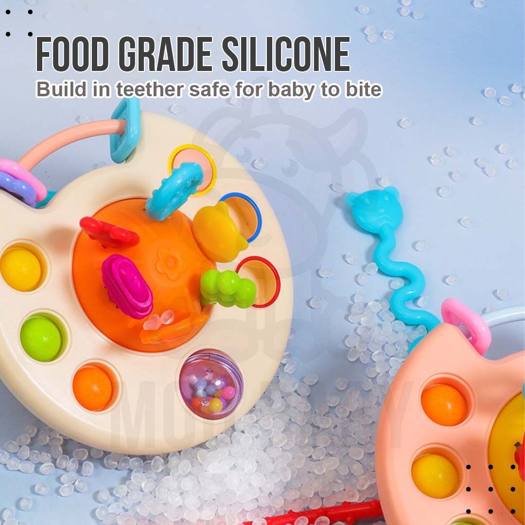 ⭐Moo Baby Mainan Baby 6 Bulan Toy UFO Pull String Toy Baby Teether Toys ...