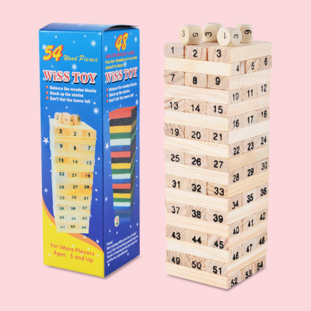 54pcs Mini Wooden Tower Number Stacking Tower Building For Children Toy ...