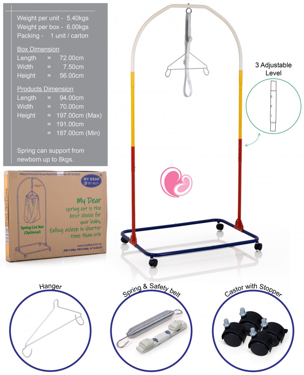 My Dear Spring Cot / Sarung Stand (Epoxy / Chromed) Optional: Cradle ...