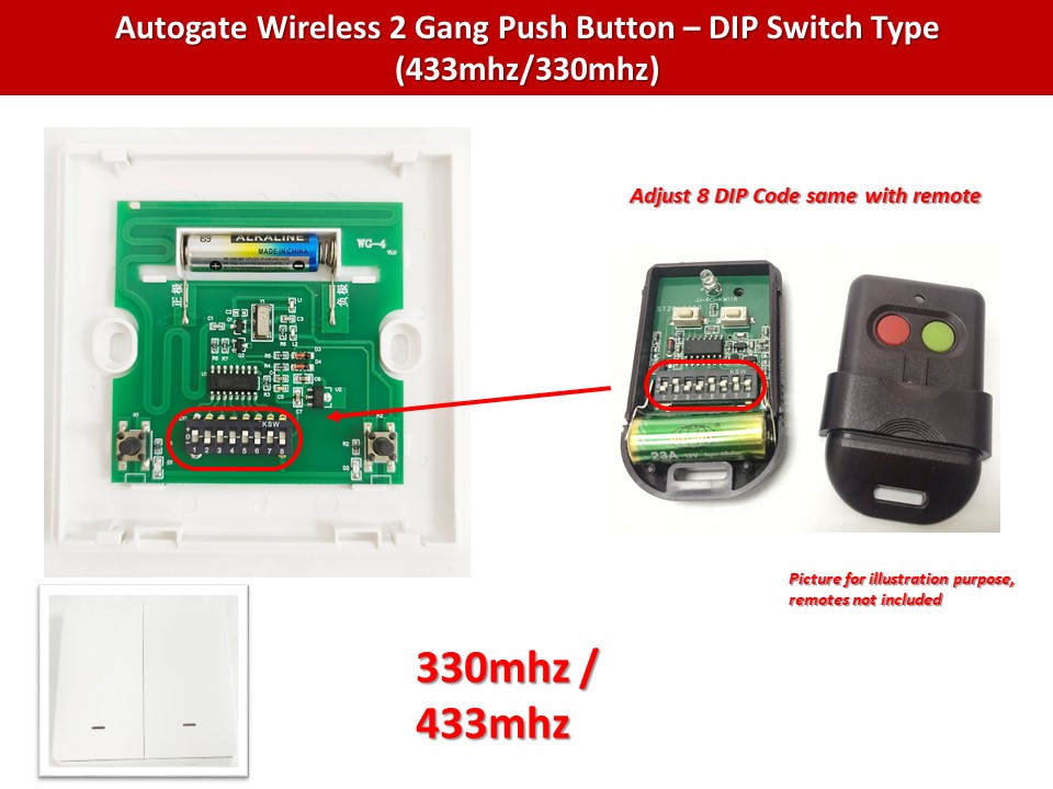 Autogate Wireless 2 Gang Push Button / 2 Gang Switch, battery included ...