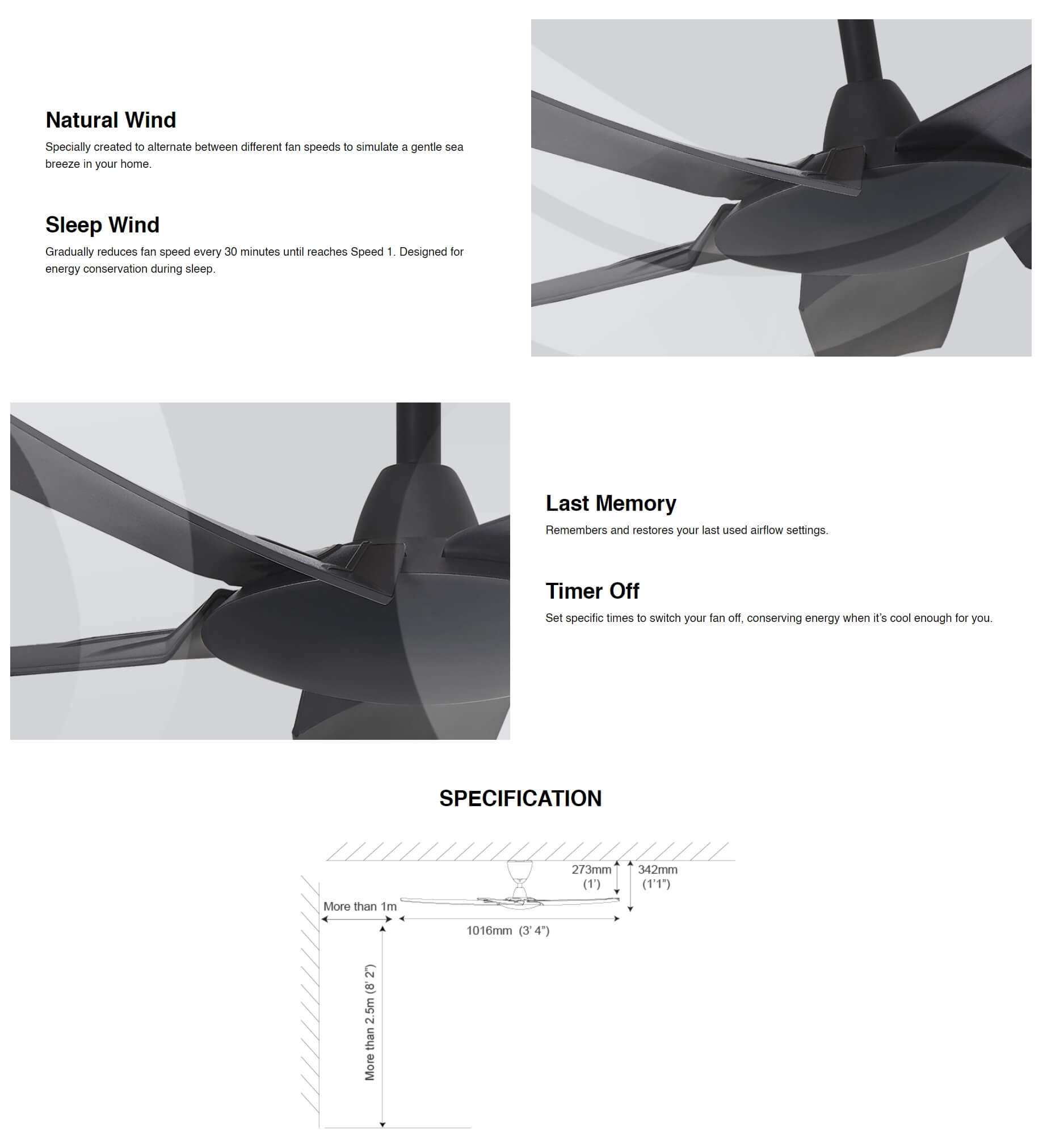 Alpha Cosa EX9 5B/40 MATT WHITE Ceiling Fan 40" 5 Blades DC Motor Matt ...