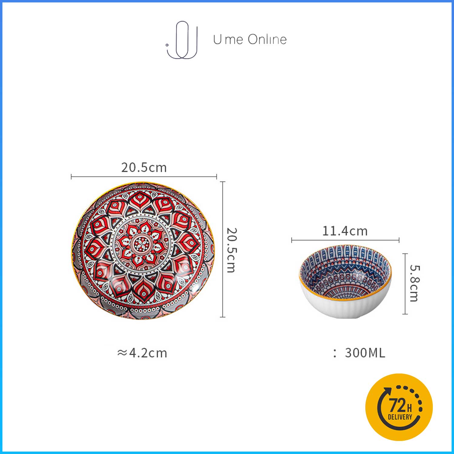 U.me Bohemian Style Rice Bowl Porcelain Bowl Mangkuk Ceramik Hadiah ...