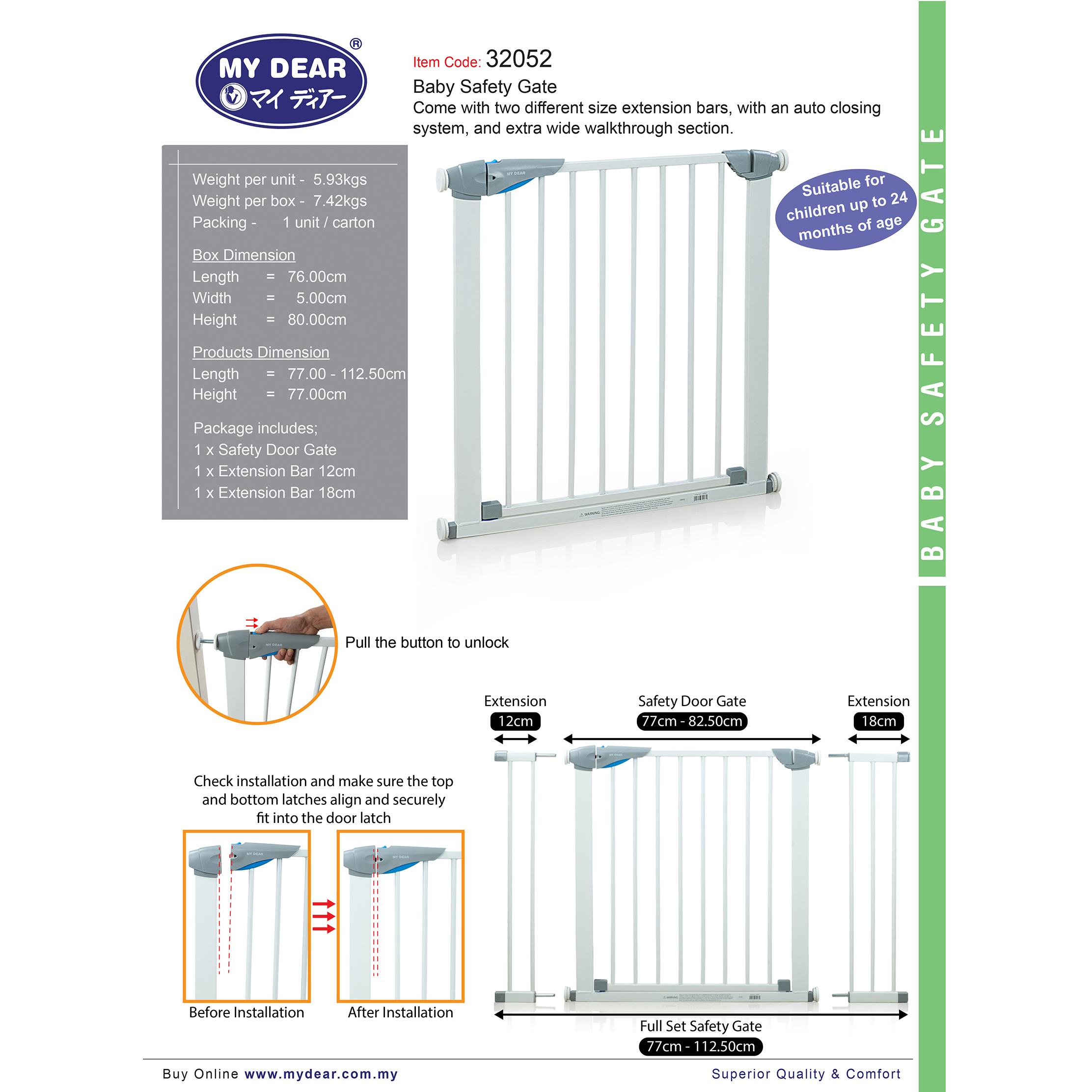 My Dear Safety Gate 32052 With Auto Close System & Include 2 Extension ...