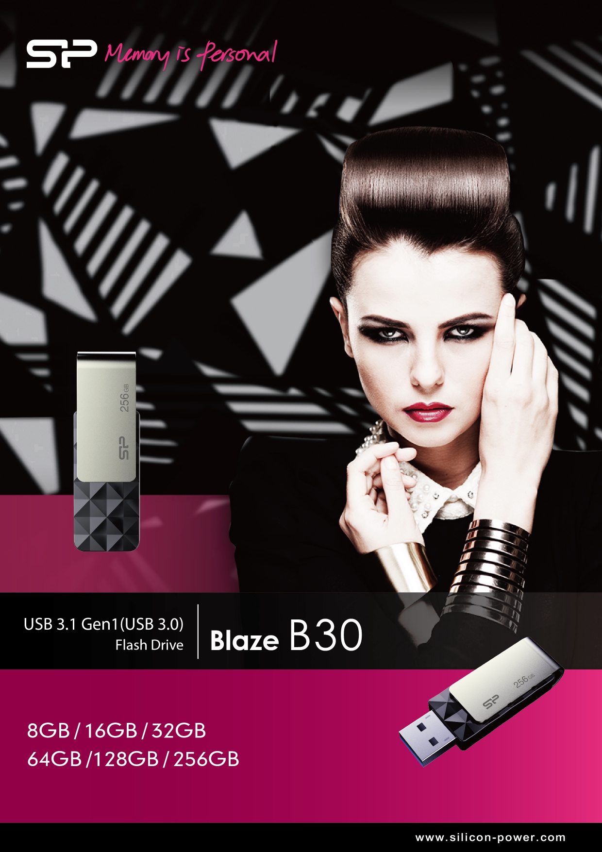 Silicon Power USB 3.2/3.0/3.1 32GB/64GB/128GB/256GB Gen1 Blaze B30 USB ...