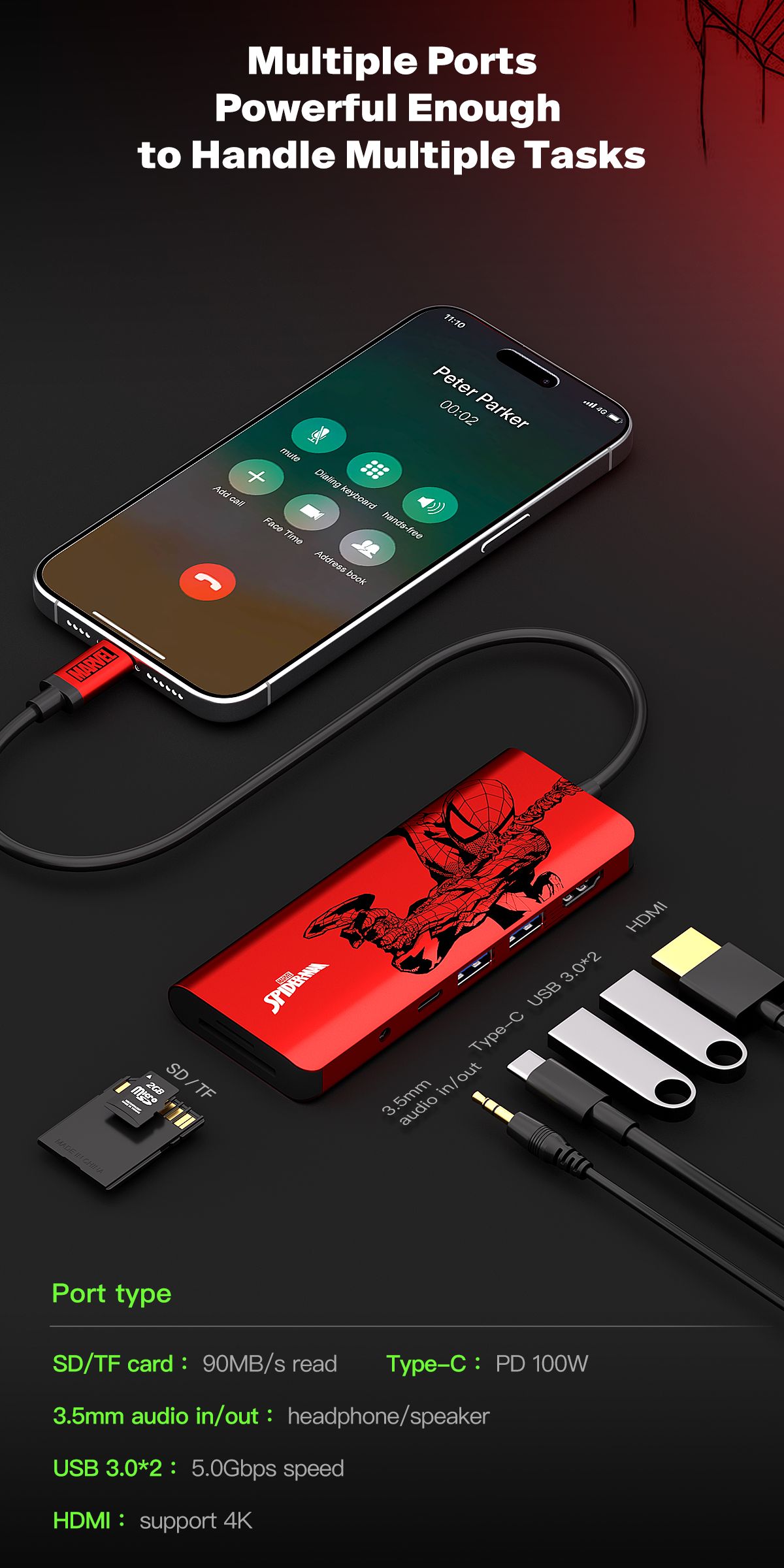 Belkin AVC009qcRD-DY Marvel Spiderman Series Connect USB-C 7-in-1 ...