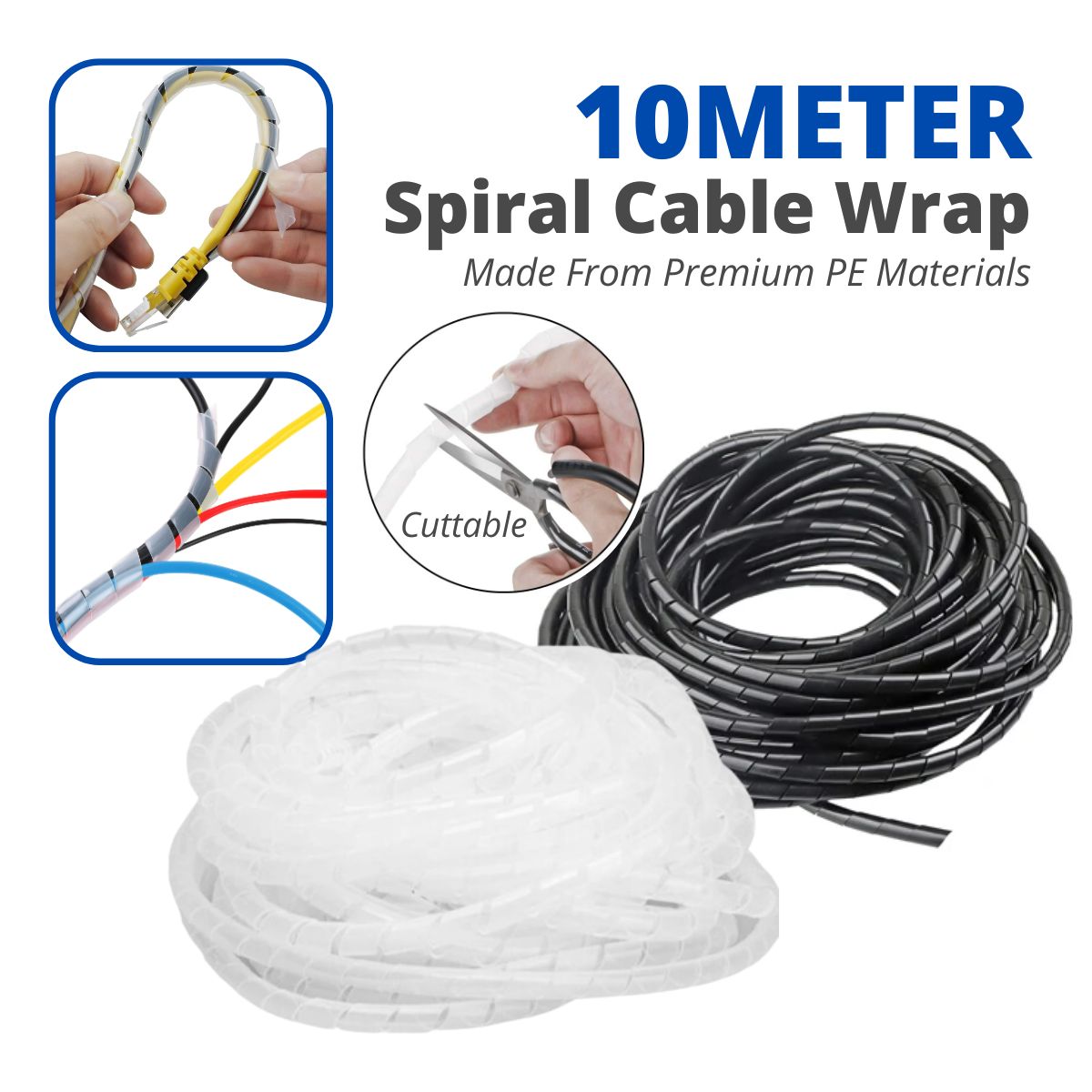 10 MTR Transparent Flexible Spiral Wrap Band Computer TV Plastic Cable ...