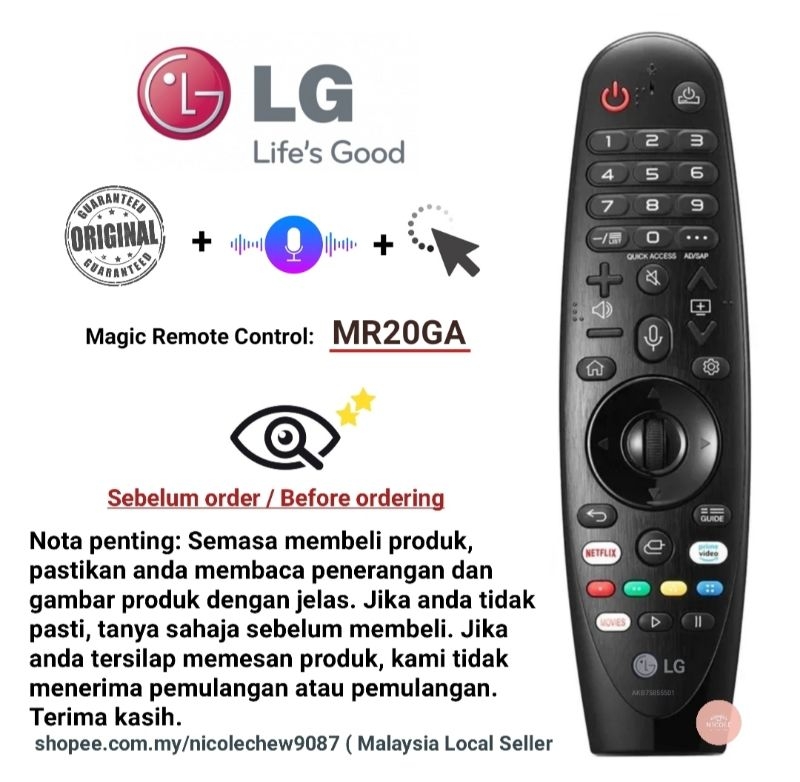 Original LG MR20GA Smart LED TV Magic Remote Control | Shopee Malaysia