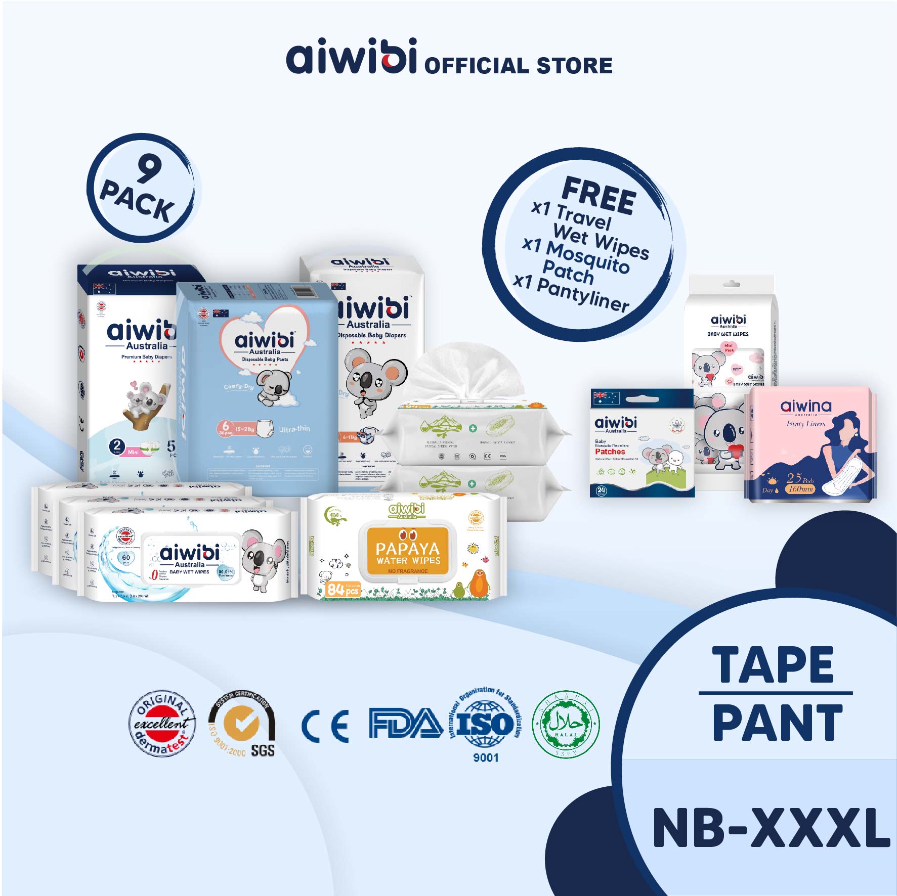 [COMBO] Aiwibi Baby Premium Natural/Comfy Dry Diapers Bundle - (3 Pack ...