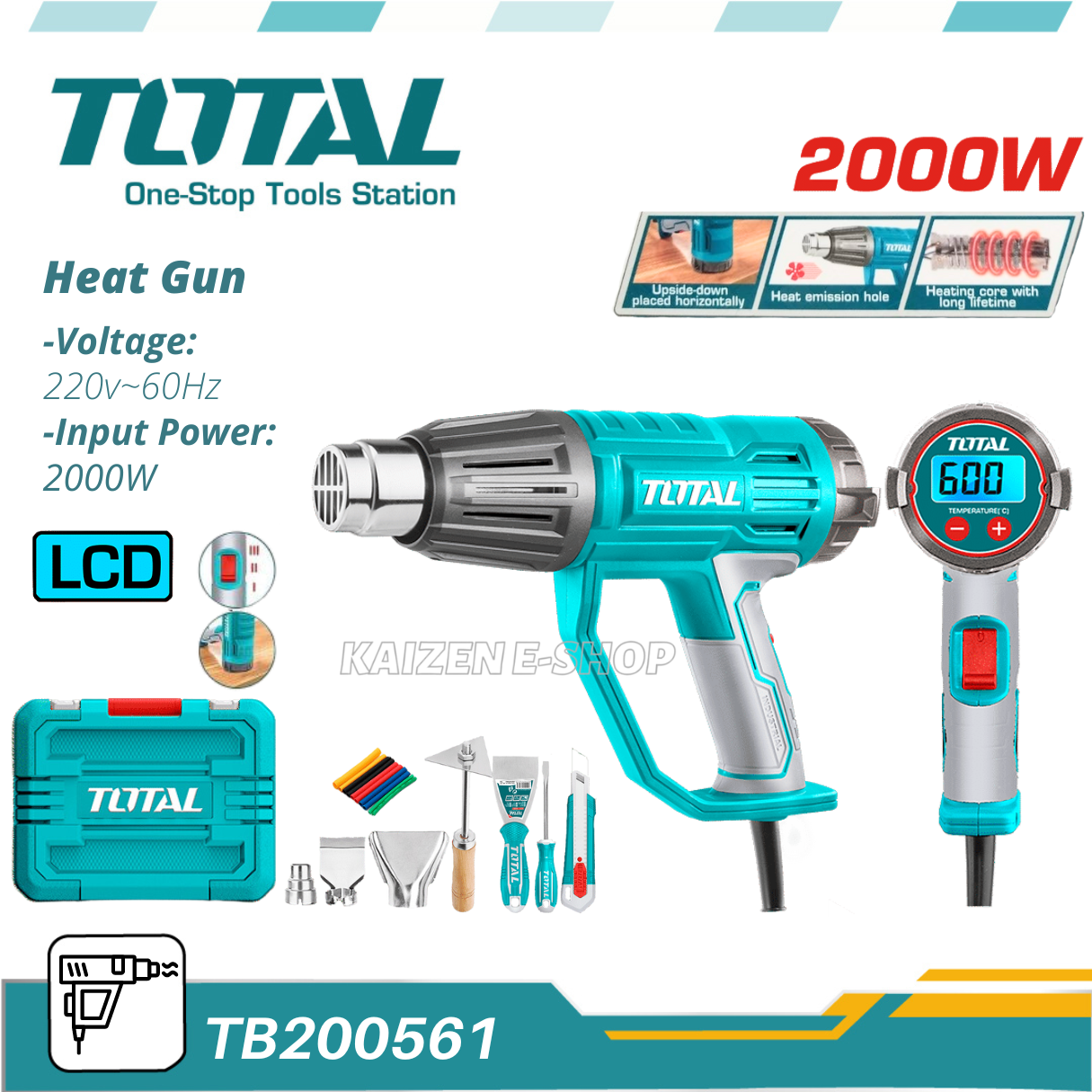 TOTAL TB20045 / TB200561 2000W Heat Gun with Accessories Tools Can ...