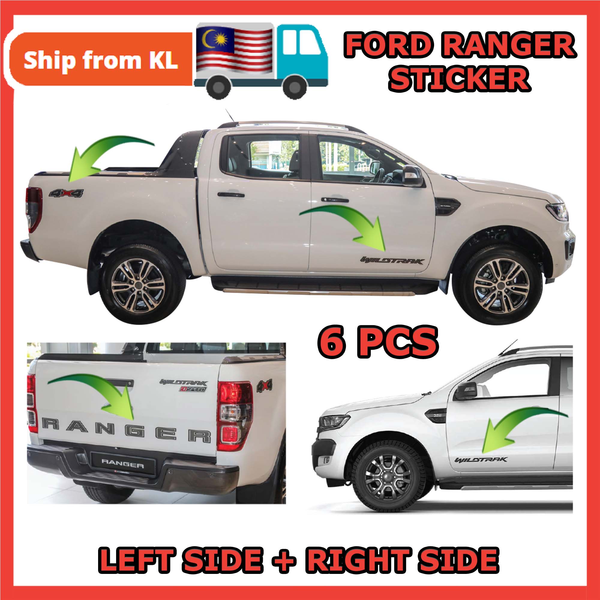 FORD RANGER Sticker Body Side Lining Decal 12 Designs Raptor Wildtrak ...