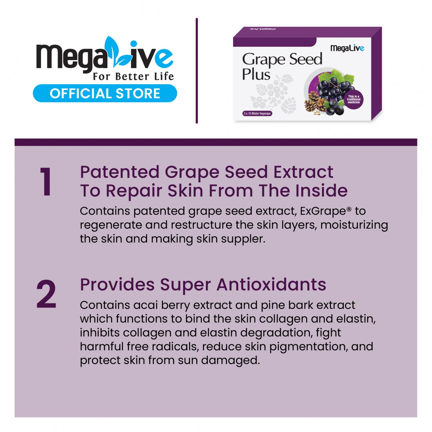 [FREE SHIPPING!!!] MegaLive Grape Seed Plus Capsule 30's/2x30's (Exp ...