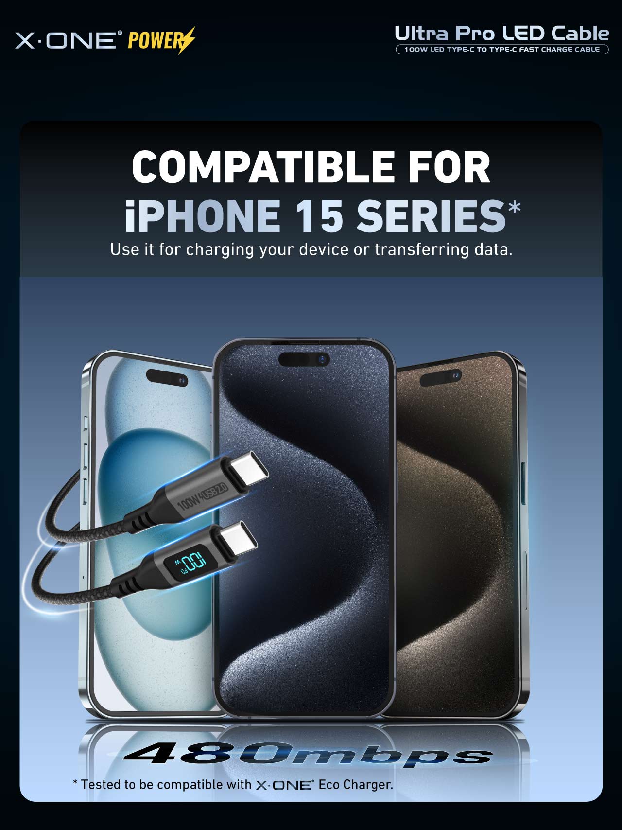 X.One PD 100W USB-C To USB-C Digital LED Cable for iPhone 15 Fast ...