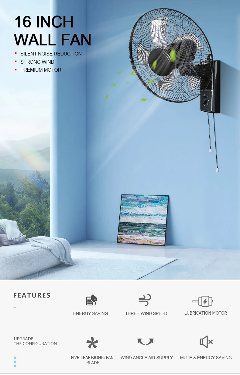 【Malaysia stock】Solar Wall Fan 16 Inch 5 Blades 3 Speed Strong Wind ...