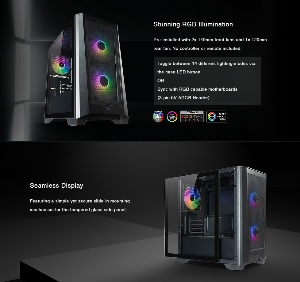 Tecware Edge M2 ARGB TG mATX Gaming PC Case - Black # TWCA-EDM2-BKAR ...