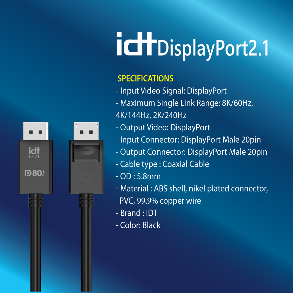 IDT DP 2.0 Displayport Cable 2.0 (1/2M) Display Port Cable for Video PC ...