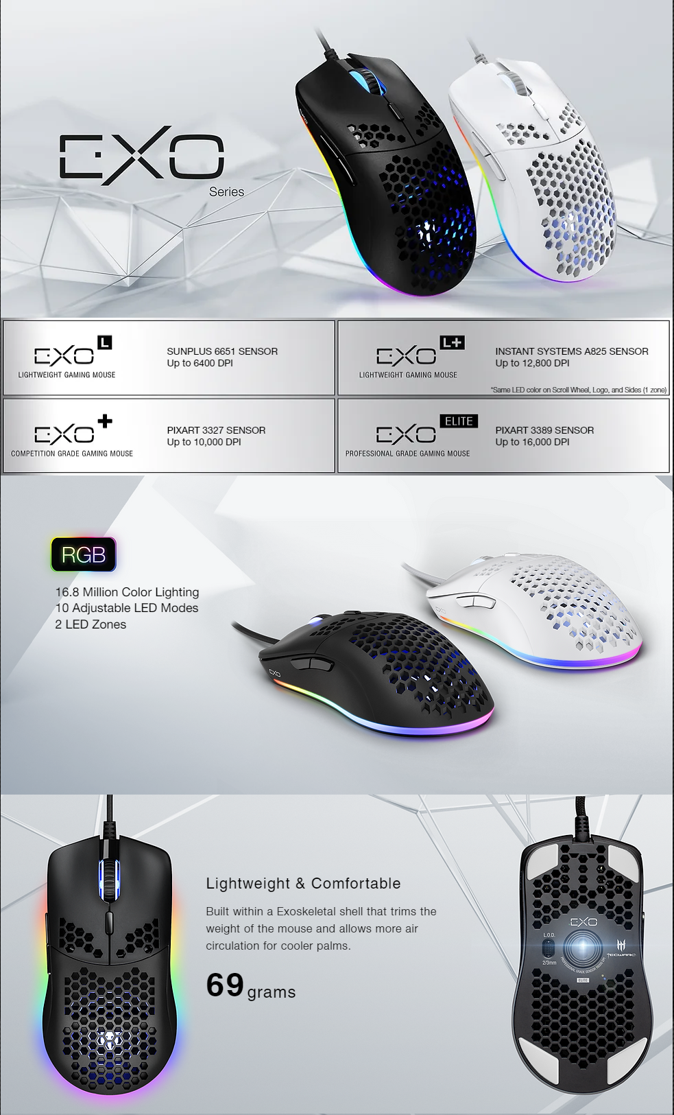 Tecware EXO L Plus RGB Gaming Mouse - Black / White # TWAC-EXOLP-BK ...