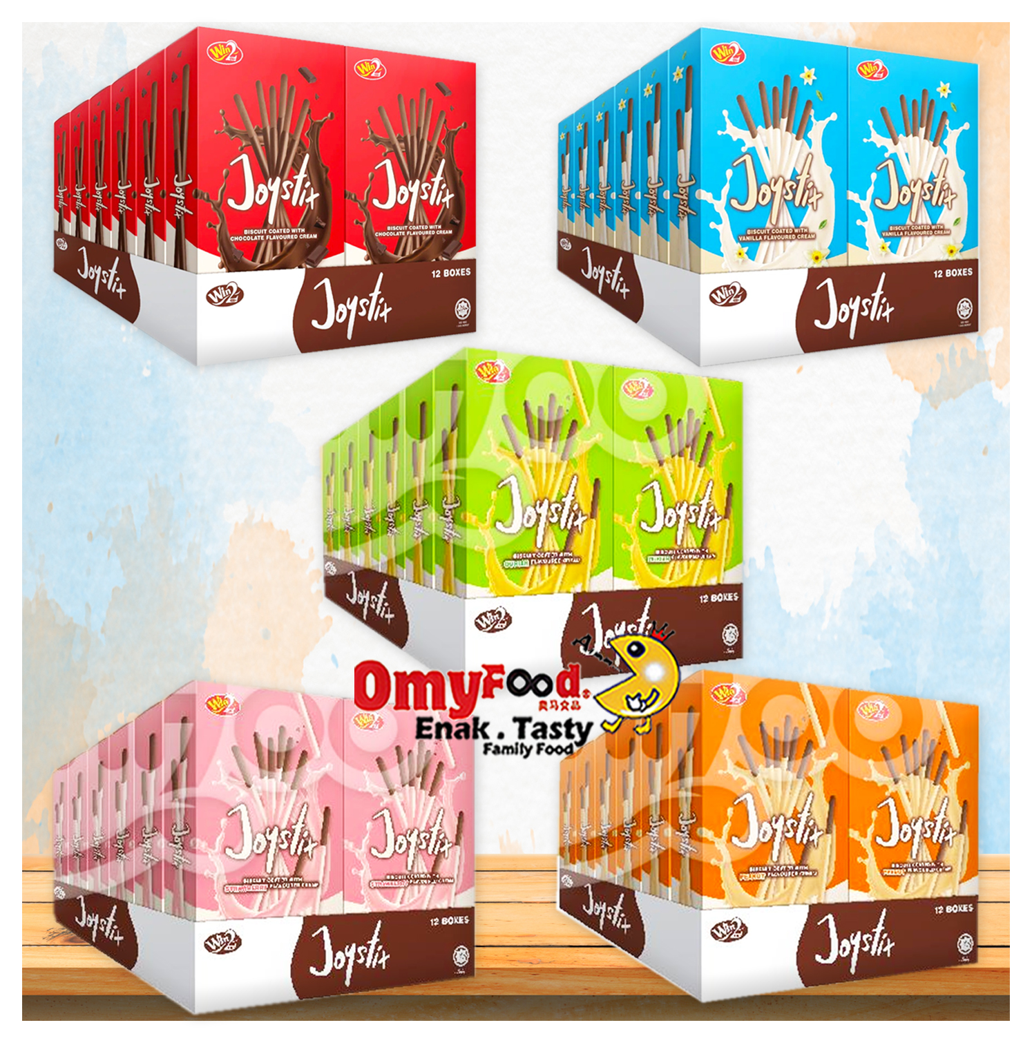 40g x 12box Win2 Joy Stix [Chocolate / Vanilla / Durian / Peanut ...