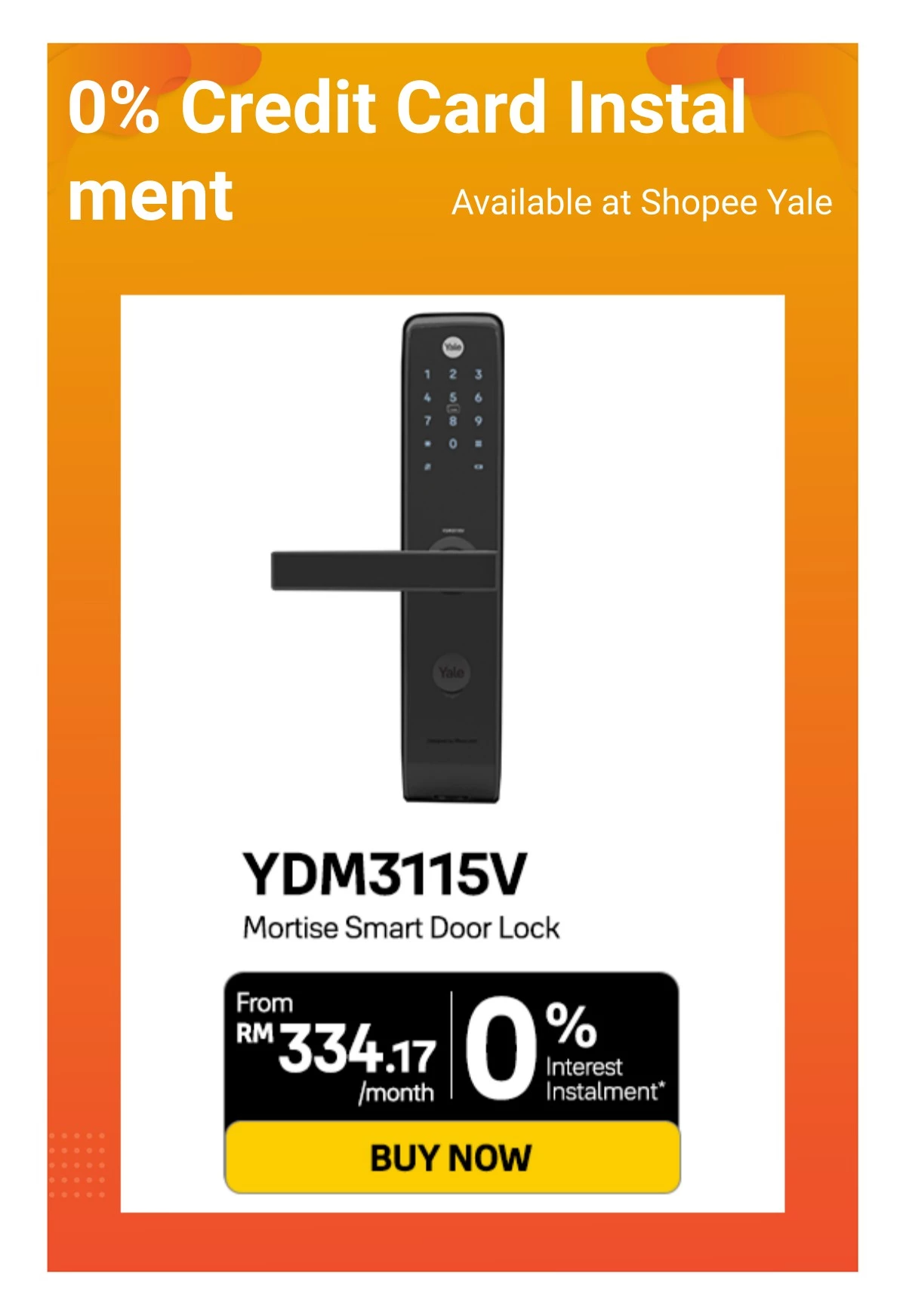 Yale YDM3115V Mortise Smart Door Lock - PIN Code/ RFID Keytag/ Bluetooth/ Yale Home App/ 2 Years ...