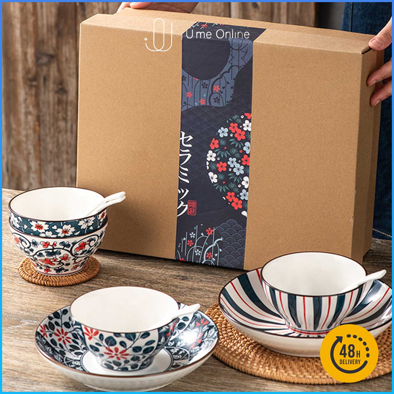 U.me Japanese Wafu Style Ceramic Bowl Plate Dish Set Gift Boxed Bowl ...