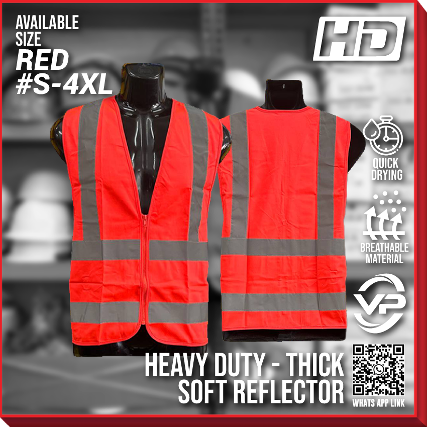 SAFETY VEST RED HEAVY DUTY THICK SOFT REFLECTOR GREEN ORANGE LARGE ...