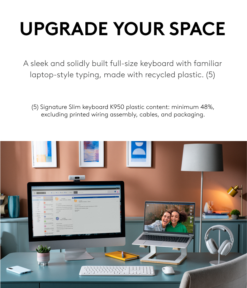 Logitech K950 Signature Slim Wireless Keyboard Sleek Design Switch Typing Between Devices
