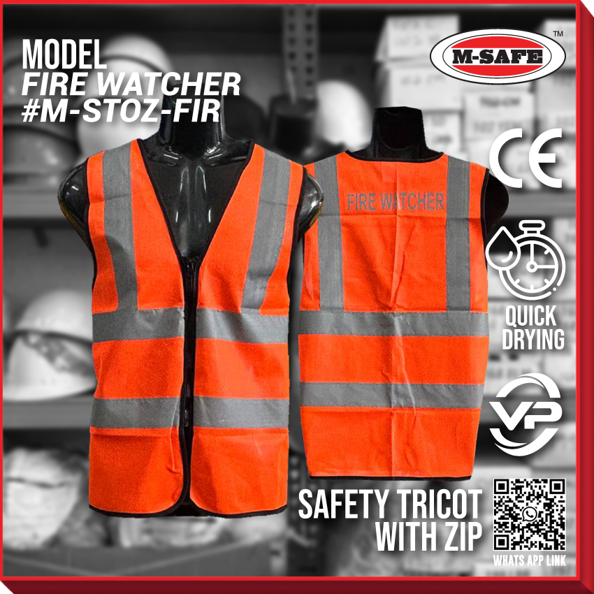 M-SAFE SAFETY VEST FIRE WATCHER / RIGGER SIGNALMAN WITH ZIP REFLECTIVE ...