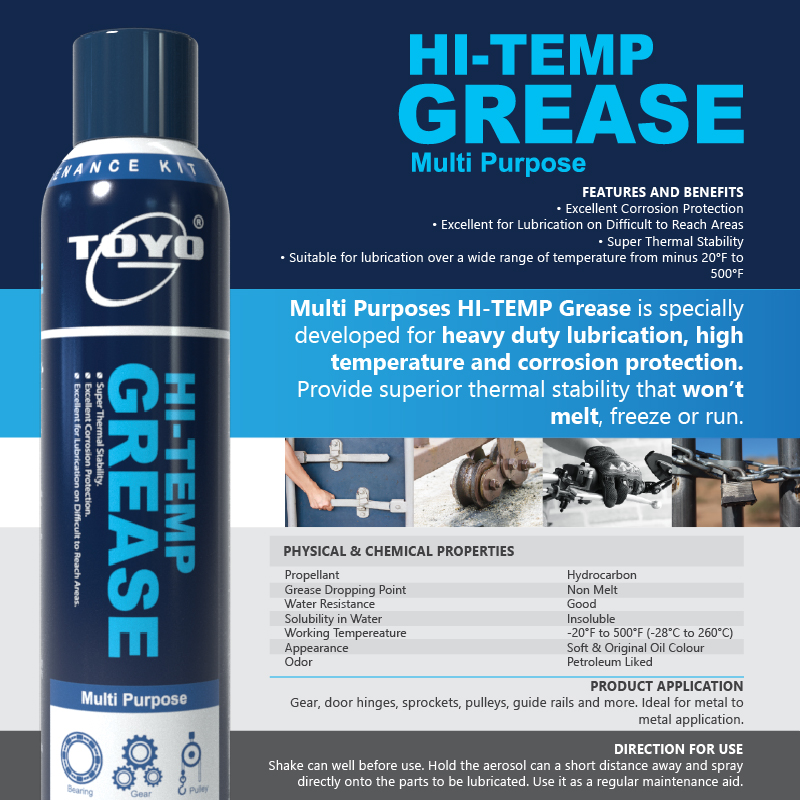 TOYO-G HI-TEMP Multi Purpose Spray Fuji Spray Grease High Performance Non Drip Grease Aerosol ...