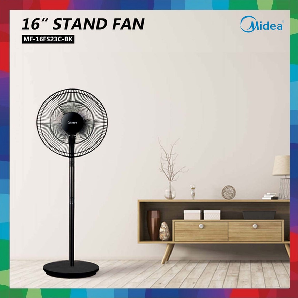 Midea 16" Stand Fan Black MF-16FS23C-BK 3 Speed / Kipas Berdiri Kipas ...