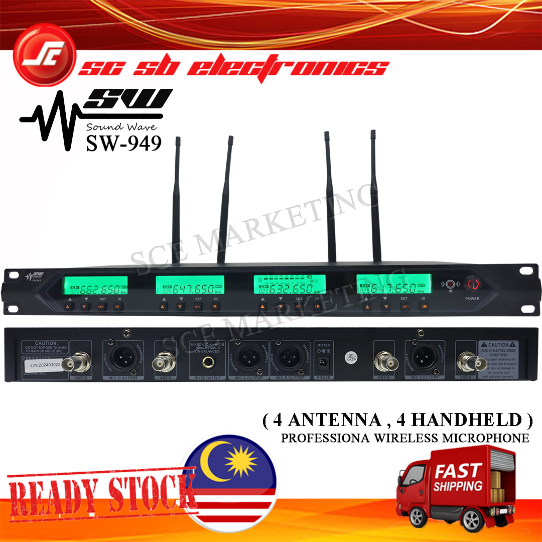 SOUNDWAVE SW-949 DIGITAL UHF 4CH PLL PROFESSIONAL UHF HANDHELD WIRELESS MICROPHONE SYSTEM ...